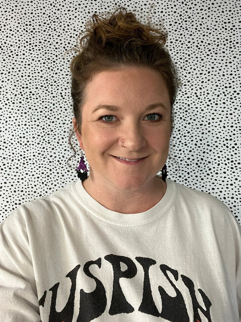 GNOME - Leather Earrings || MATTE PURPLE, BLACK & WHITE POLKADOTS ...